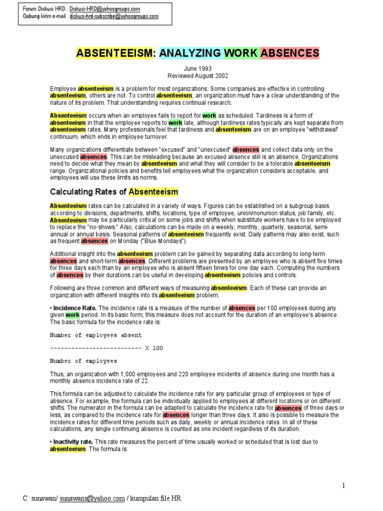 Analyzing Employee Absenteeism Rates | PDF | Employment | Turnover ...