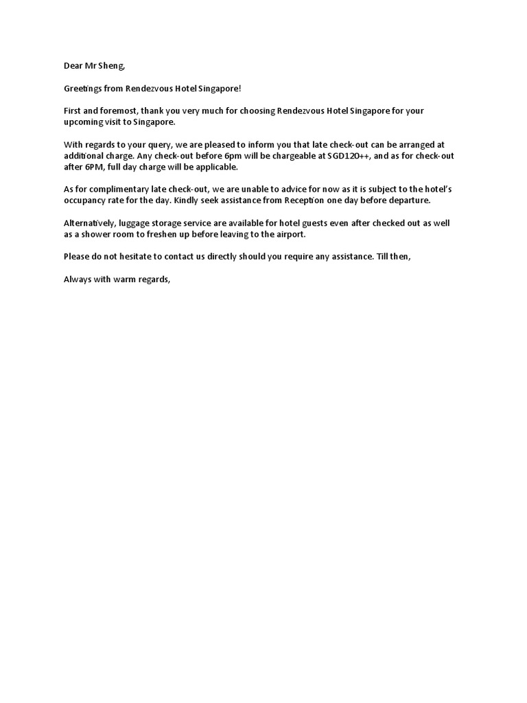 Late Check-Out Options at Rendezvous Hotel | PDF | Career & Growth