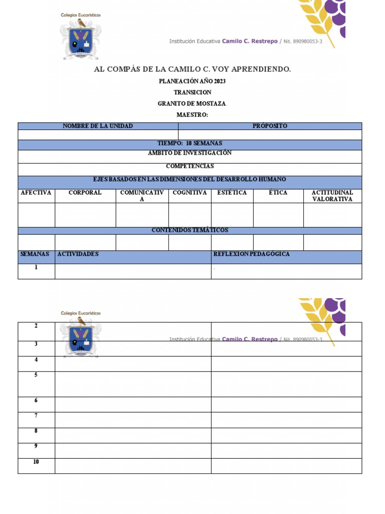 PLANEACION TRANSICION SEGUNDO PERIODO | PDF