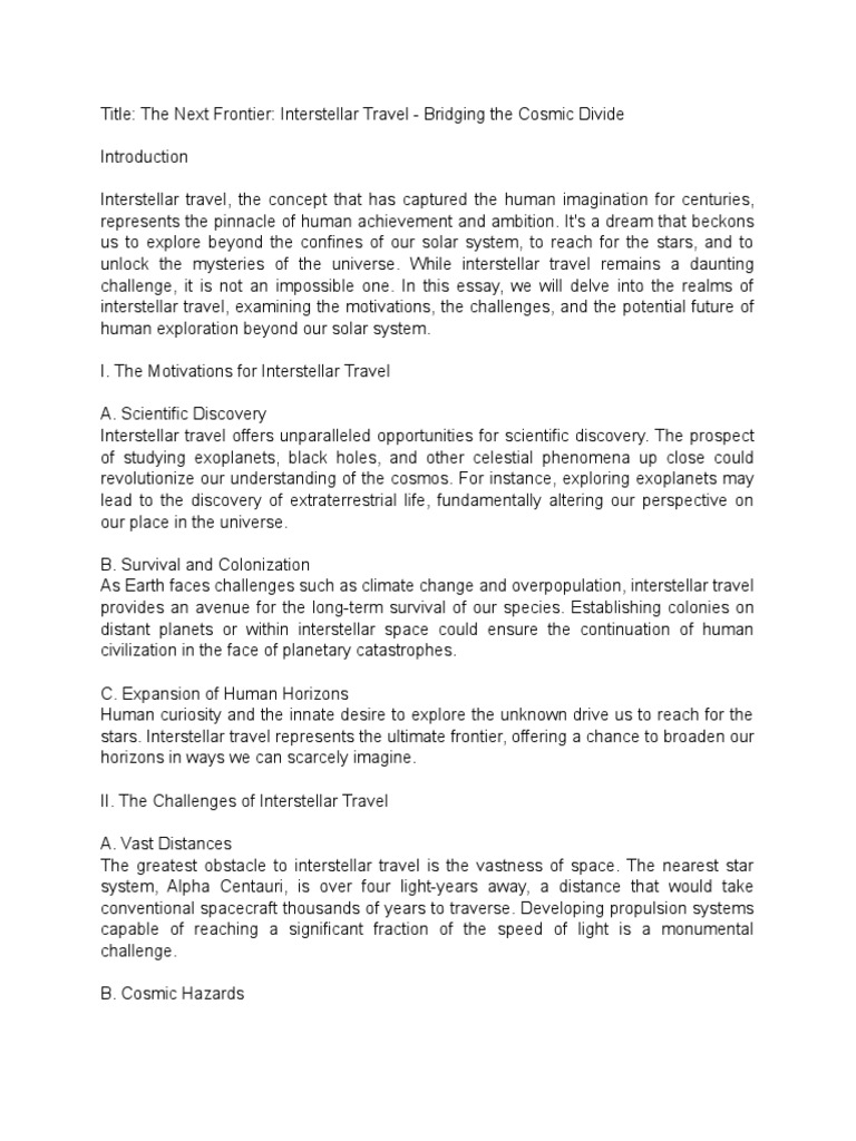 Intersetellar Trvael An Essay | PDF | Interstellar Travel | Outer Space