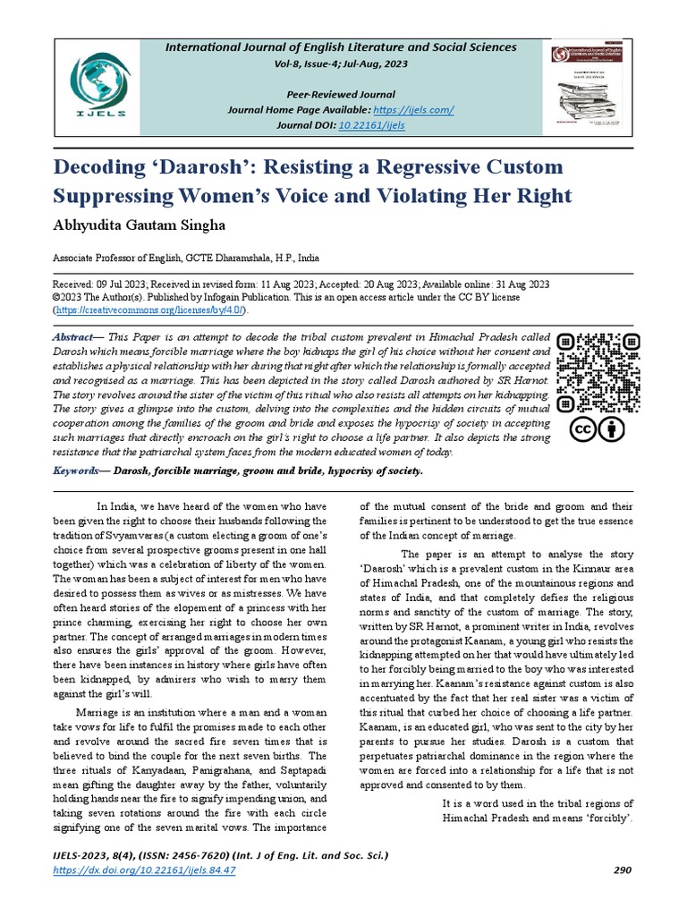 Decoding Daarosh': Resisting A Regressive Custom Suppressing Women's ...