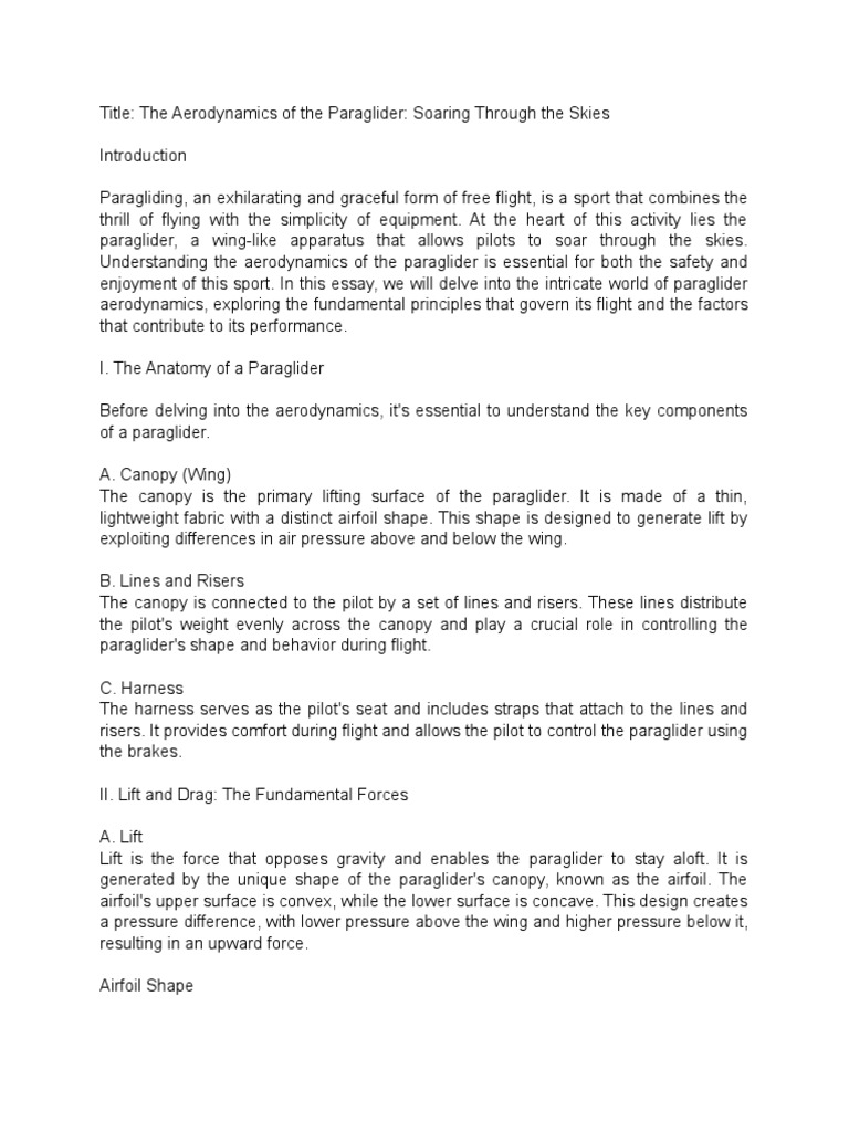 Aerodynamics of A Paraglider | PDF | Lift (Force) | Drag (Physics)