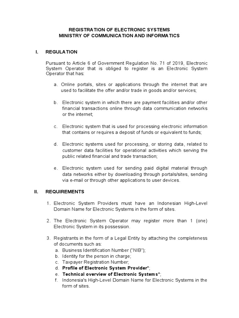 PSE Registration (penyelengara sistem elektronik) - ENG | PDF | Computing | Information Technology