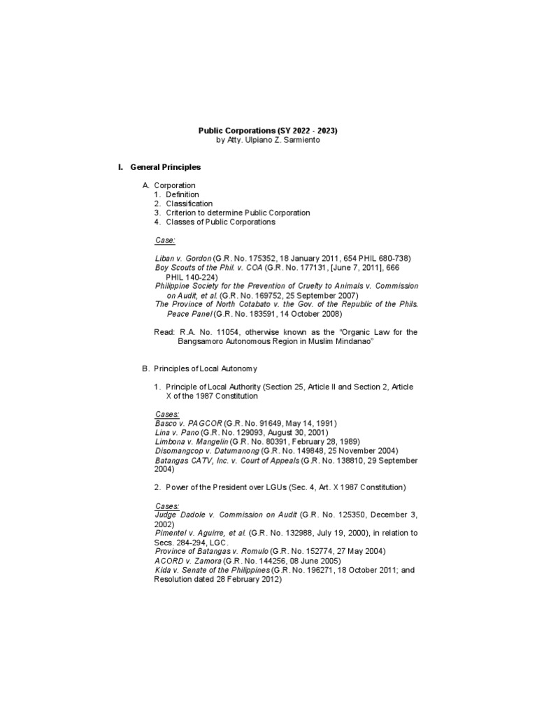 PubCorp Syllabus-Atty. Storm Sarmiento | PDF | Commission On Elections (Philippines) | Government