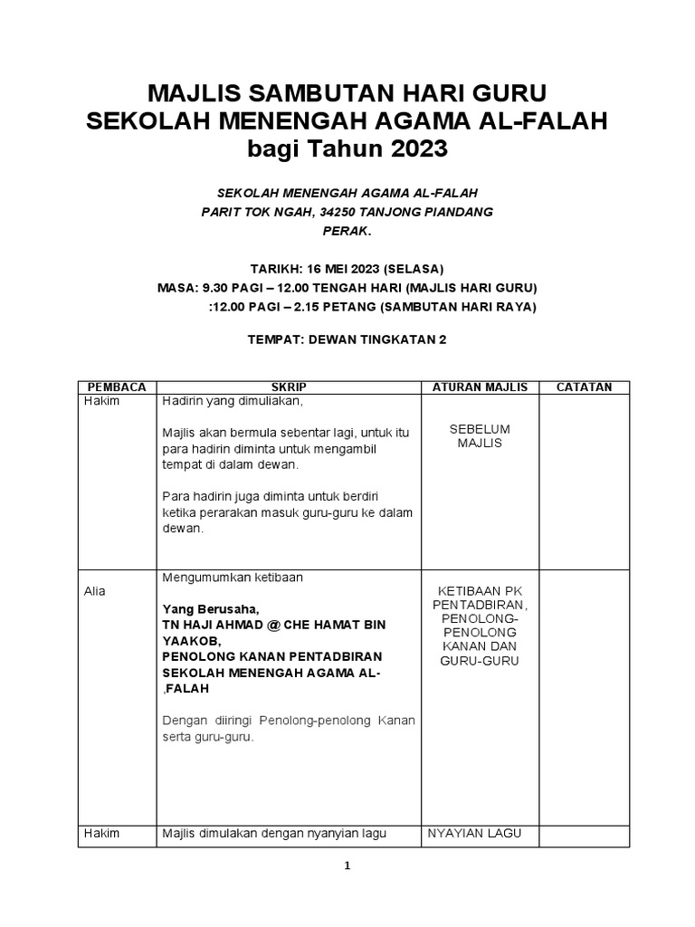 Teks Pengacara Hari Guru Dan Hari Raya 2023 | PDF Teks Pengacara Hari Guru Dan Hari Raya 2023 | PDF