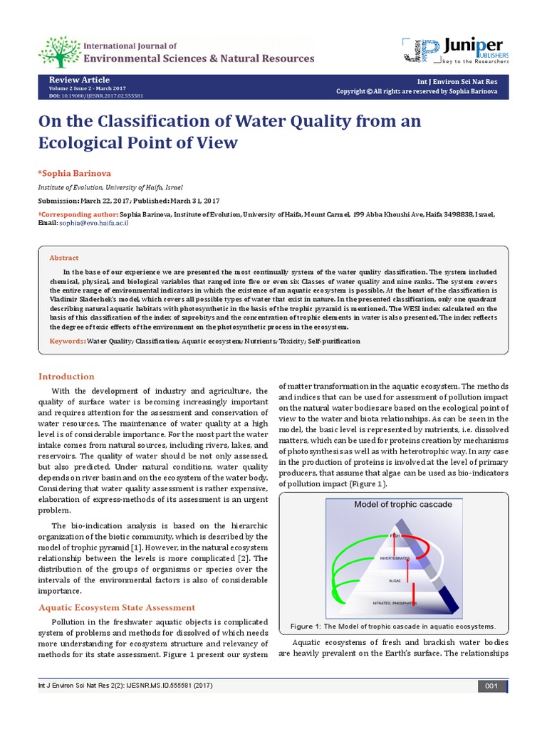Classification of Quality of Water | PDF | Ecosystem | Water Pollution