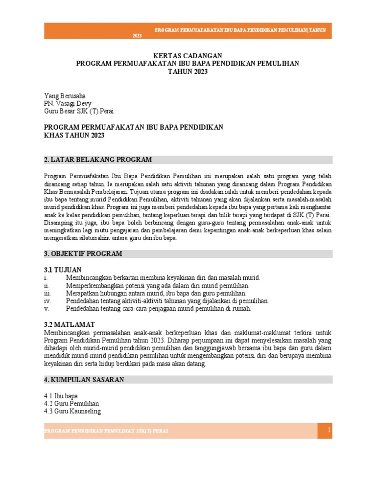 Kertas Kerja Program Permuafakatan Ibu Bapa Tahun 2023 | PDF Kertas Kerja Program Permuafakatan Ibu Bapa Tahun 2023 | PDF