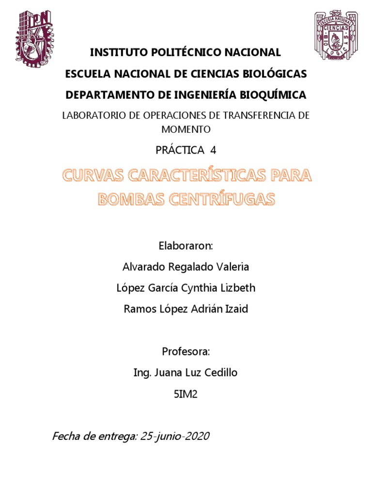 Práctica 4 Momento. VAR - CLLG - AIRL - Curvas | PDF | Bomba | Presión