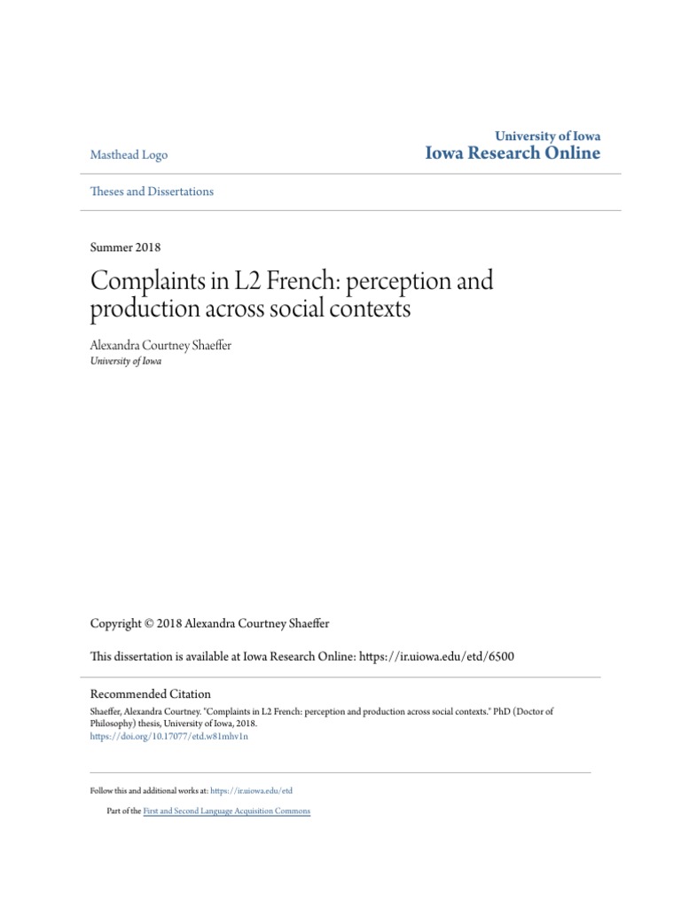 Complaints in L2 French - Perception and Production Across Social | PDF ...