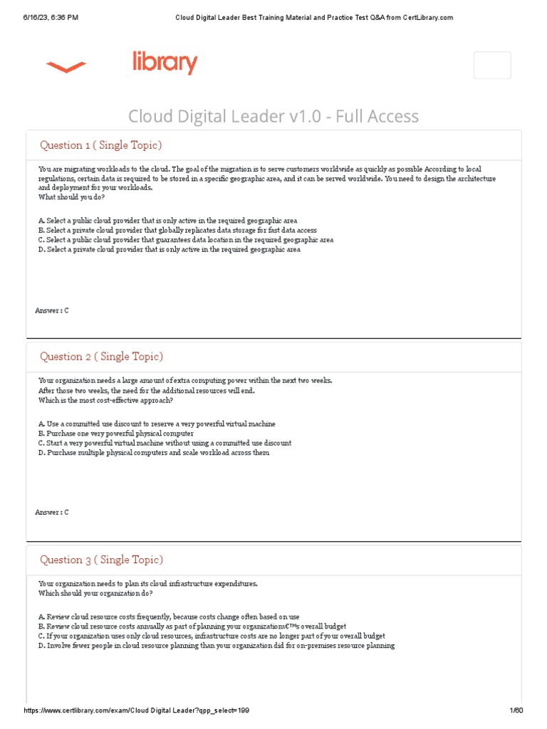 Cloud Digital Leader Best Training Material and Practice Test Q&A From ...