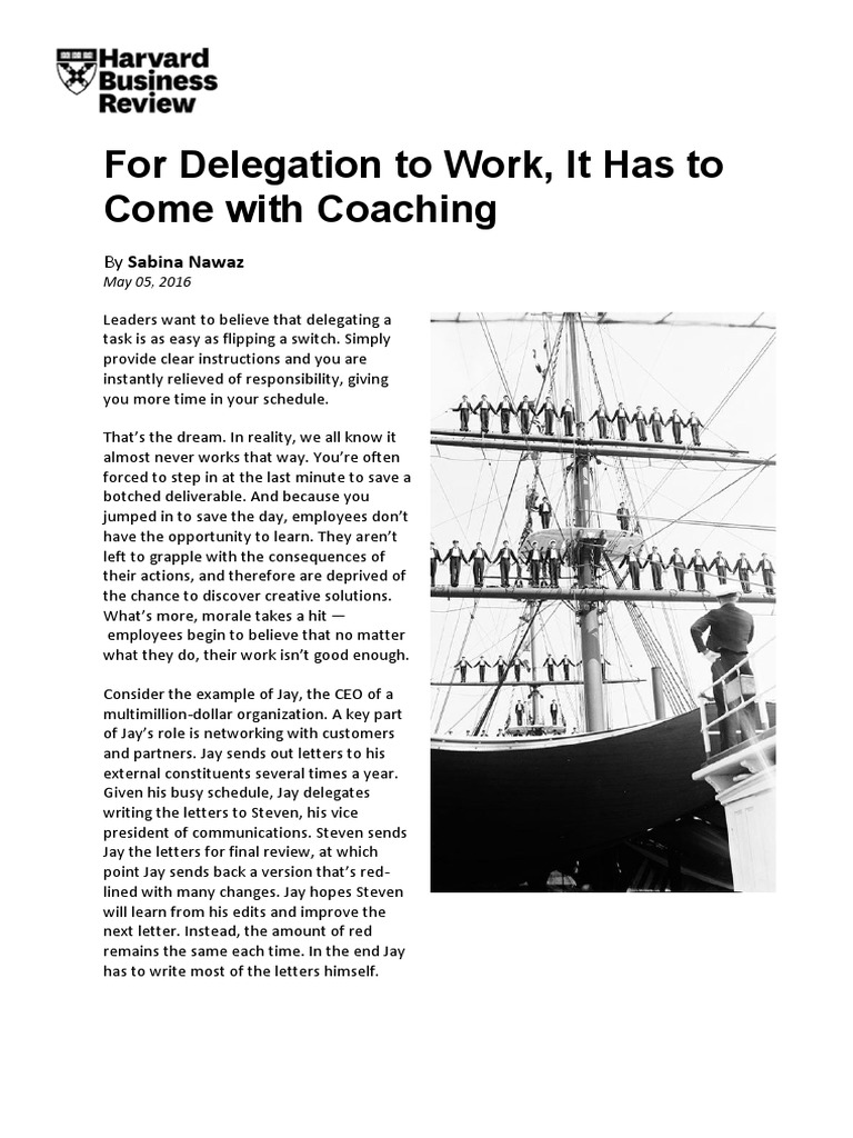 HBR - For Delegation To Work It Has To Come With Coaching | PDF | Cognition | Cognitive Science