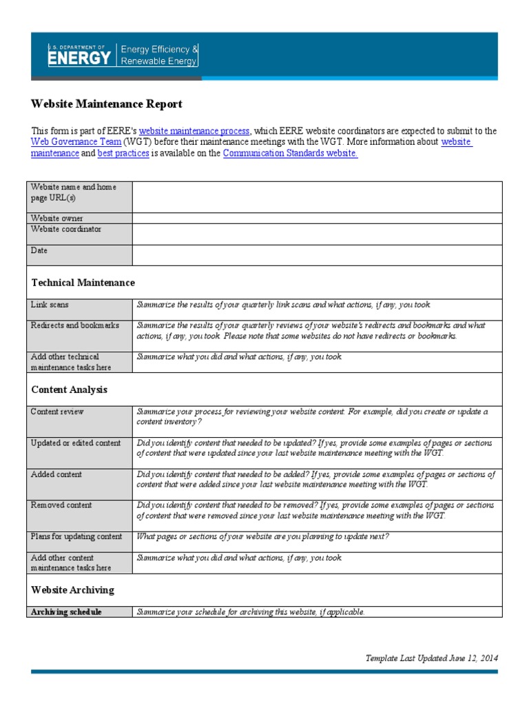 EERE Website Maintenance Report Template | PDF | Computers