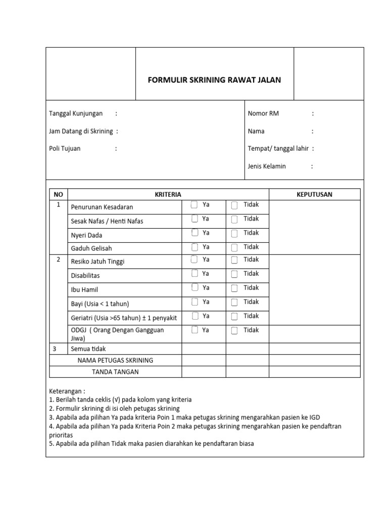Contoh Form Screening Rawat Jalan | PDF | Pengembangan Diri