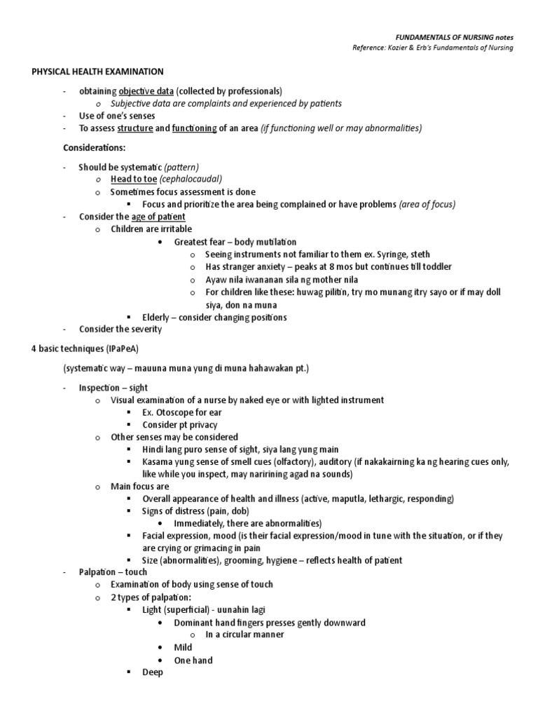 Fundamentals of Nursing Notes | PDF | Hemoglobin | Hand