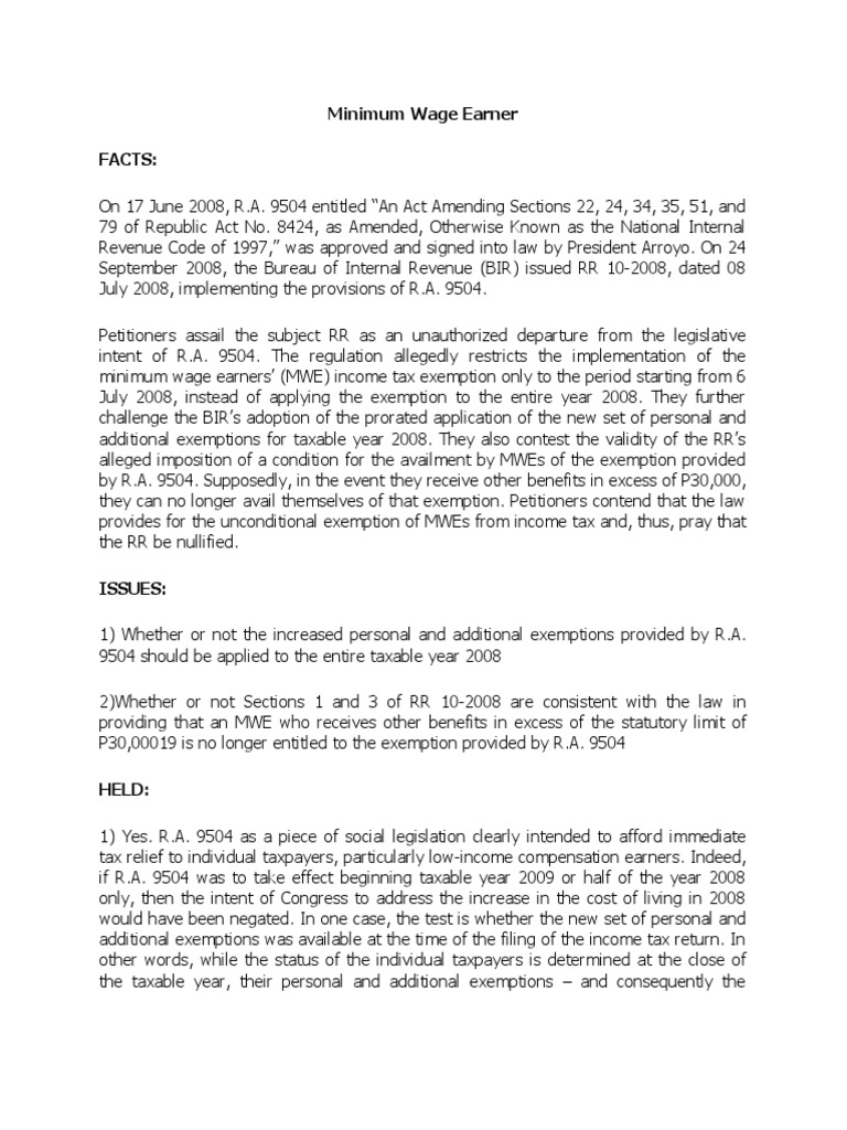 Taxation Review - Minimum Wage Earner | PDF | Cost Of Living | Taxes