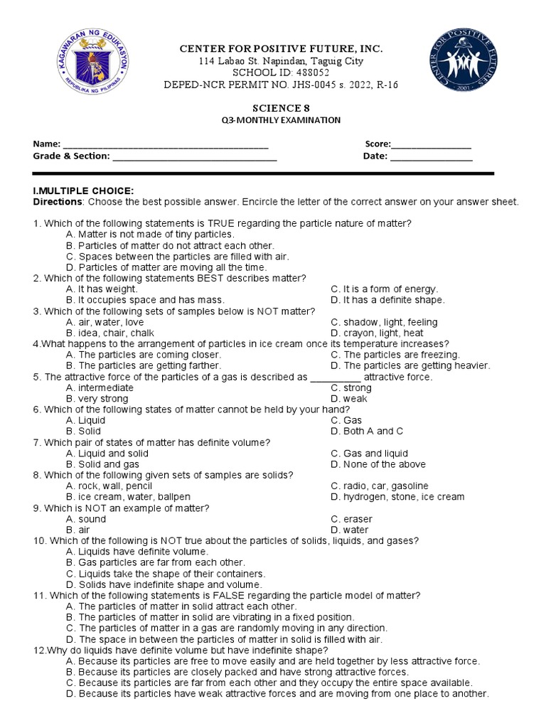 Science 8-Q3 M-E | PDF | Gases | Matter