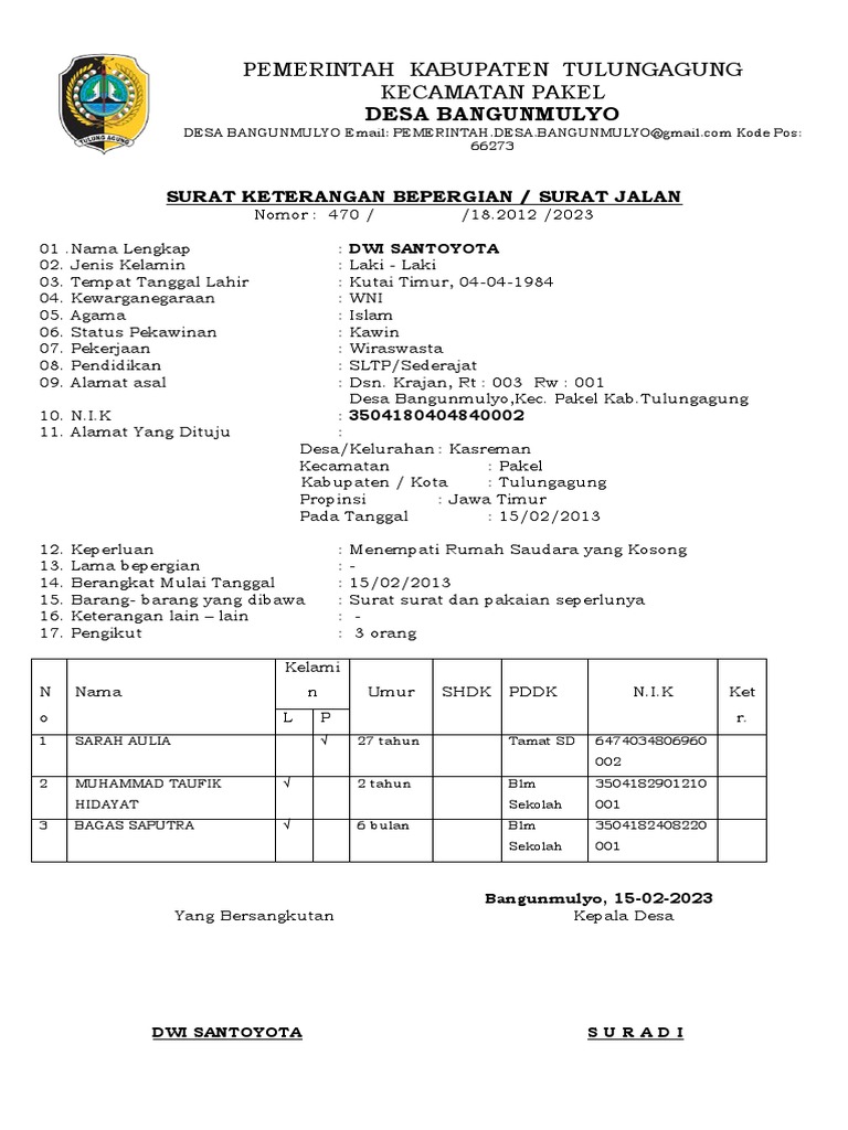 Surat Keterangan Bepergian Desa | PDF