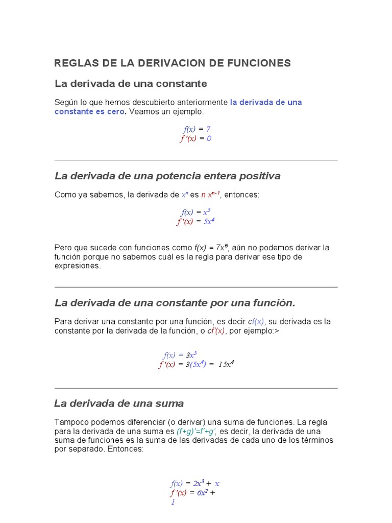 Reglas de La Derivación | PDF | Derivado | Conceptos matemáticos