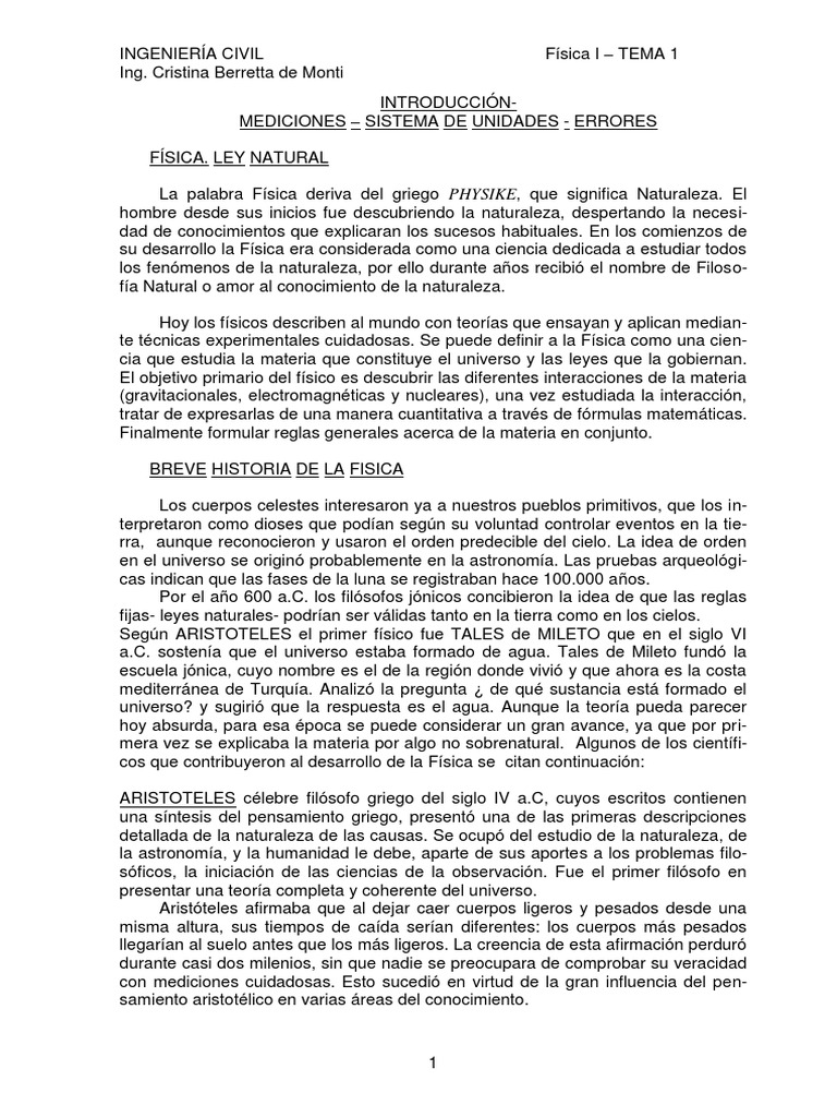 Tema 1-Mediciones. Unidades. Errores | PDF | Medición | Galileo Galilei