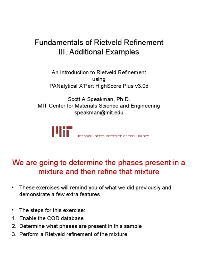 6c Fundamentals of Rietveld Refinement Additional Examples HSP v3 Revised July2012 | PDF ...