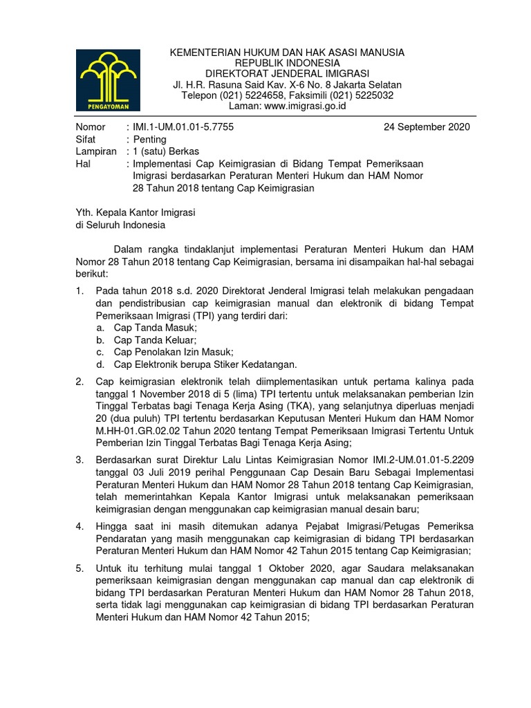 Se Dirjen Imigrasi Nomor Imi.1-Um.01.01-5.7755 | PDF