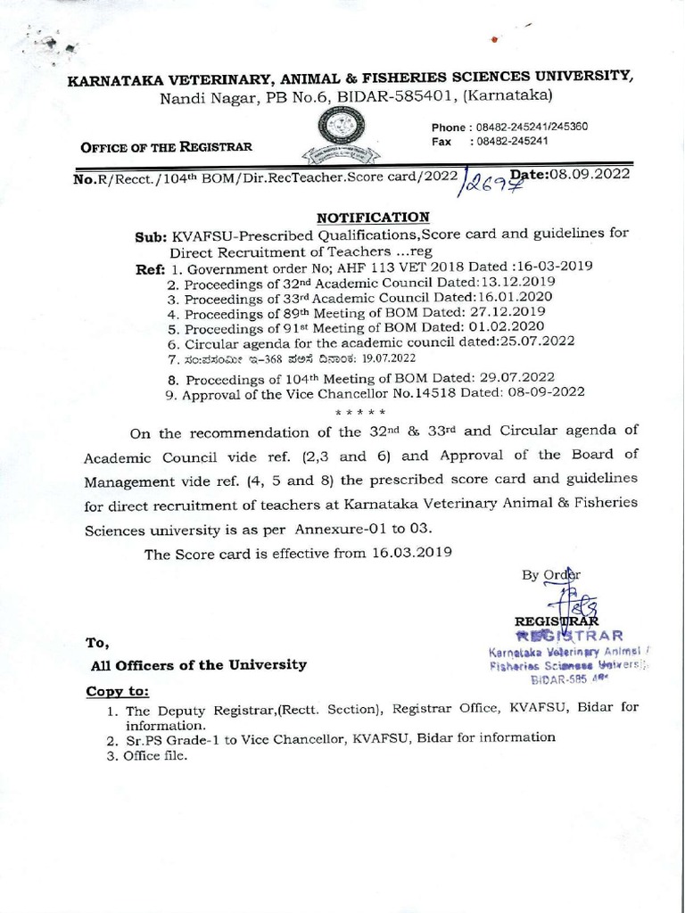 Teaching Posts Qualification and Score Card Information | PDF