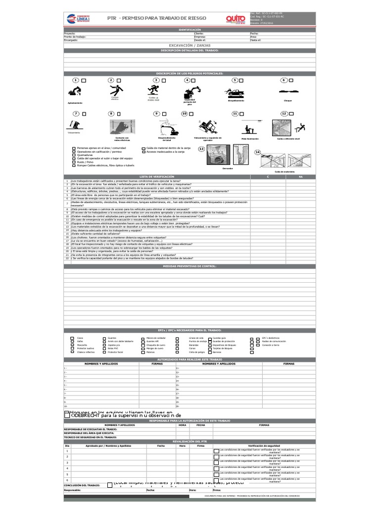 Sc-cl1-St-032-Rc Permiso de Trabajo para Excavaciones Rev 0 | PDF | Transmisión de energía eléctrica