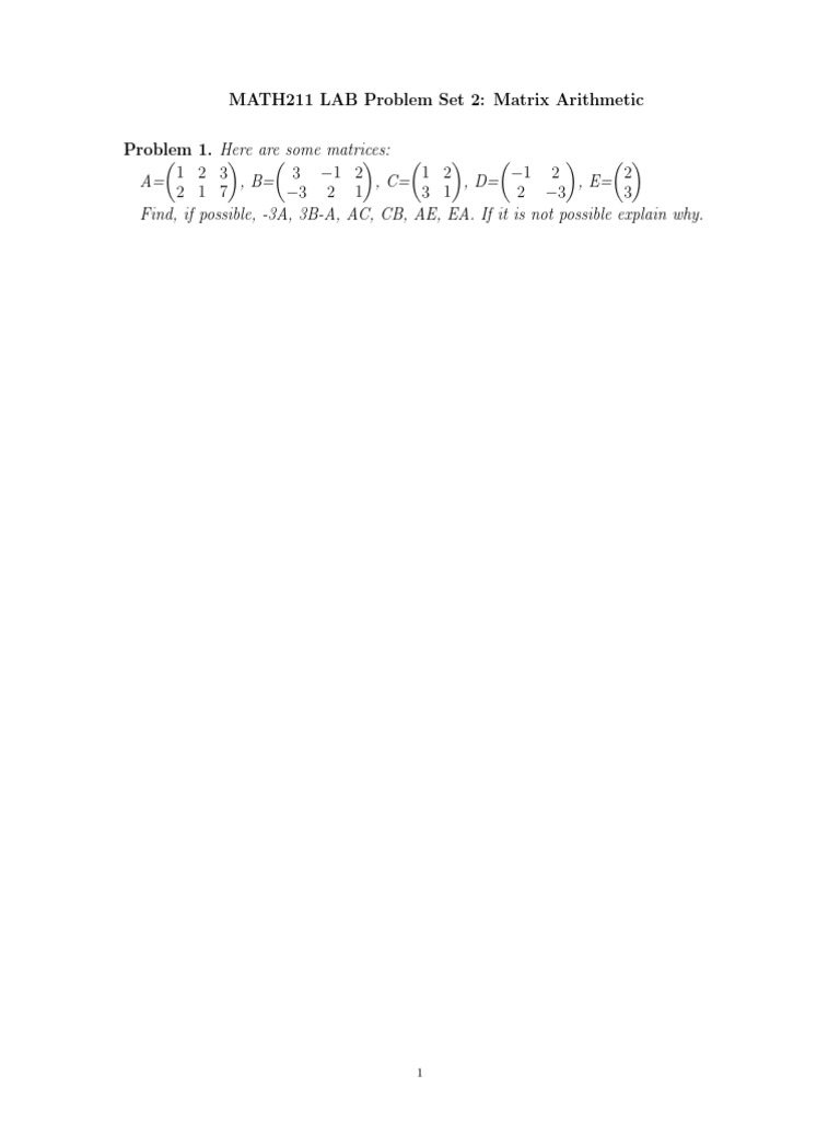 MATH211 ProblemSet2 Matrices | PDF | Matrix (Mathematics) | Mathematical Analysis