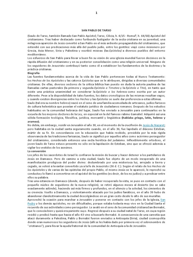 Biografia de San Pablo de Tarso | PDF | Pablo el apóstol | Jesús