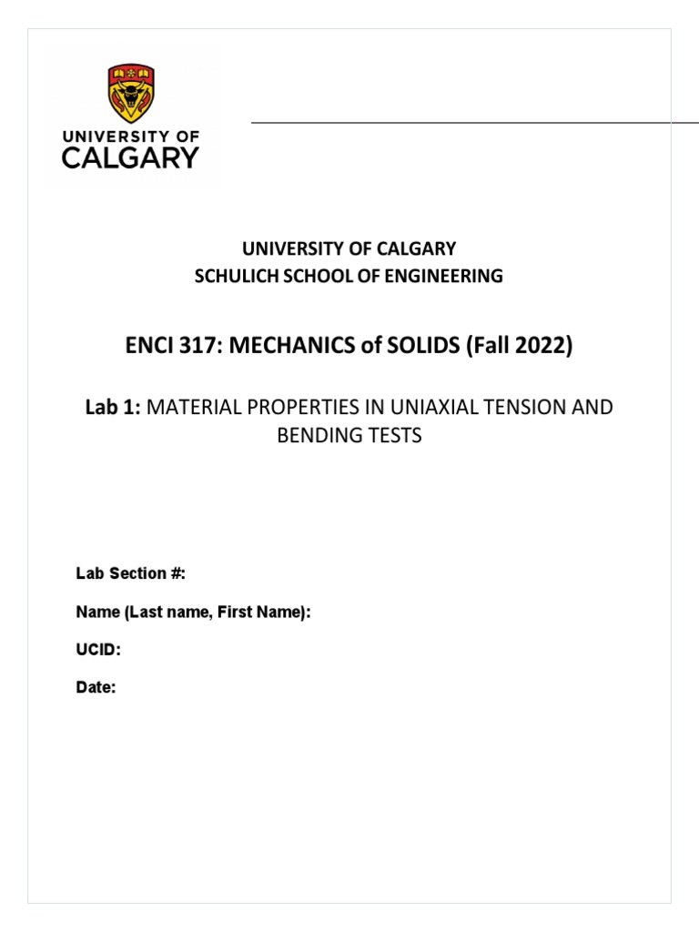 ENCI 317 - LAB 1 - Lab Material | PDF | Deformation (Engineering) | Strength Of Materials