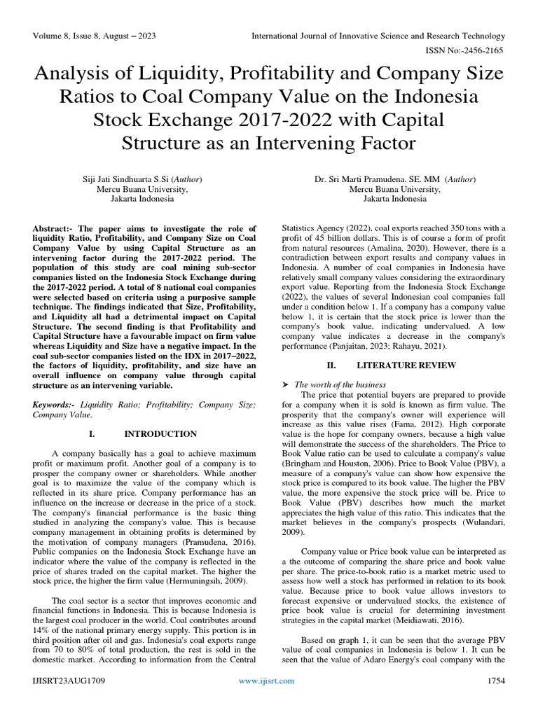 Analysis of Liquidity, Profitability and Company Size Ratios To Coal Company Value On The ...