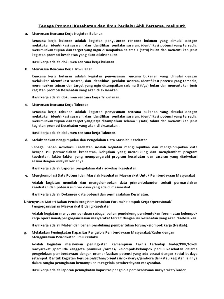 Uraian Kegiatan Tenaga Promosi Kesehatan Dan Ilmu Perilaku Ahli Pertama | PDF | Pengembangan Diri
