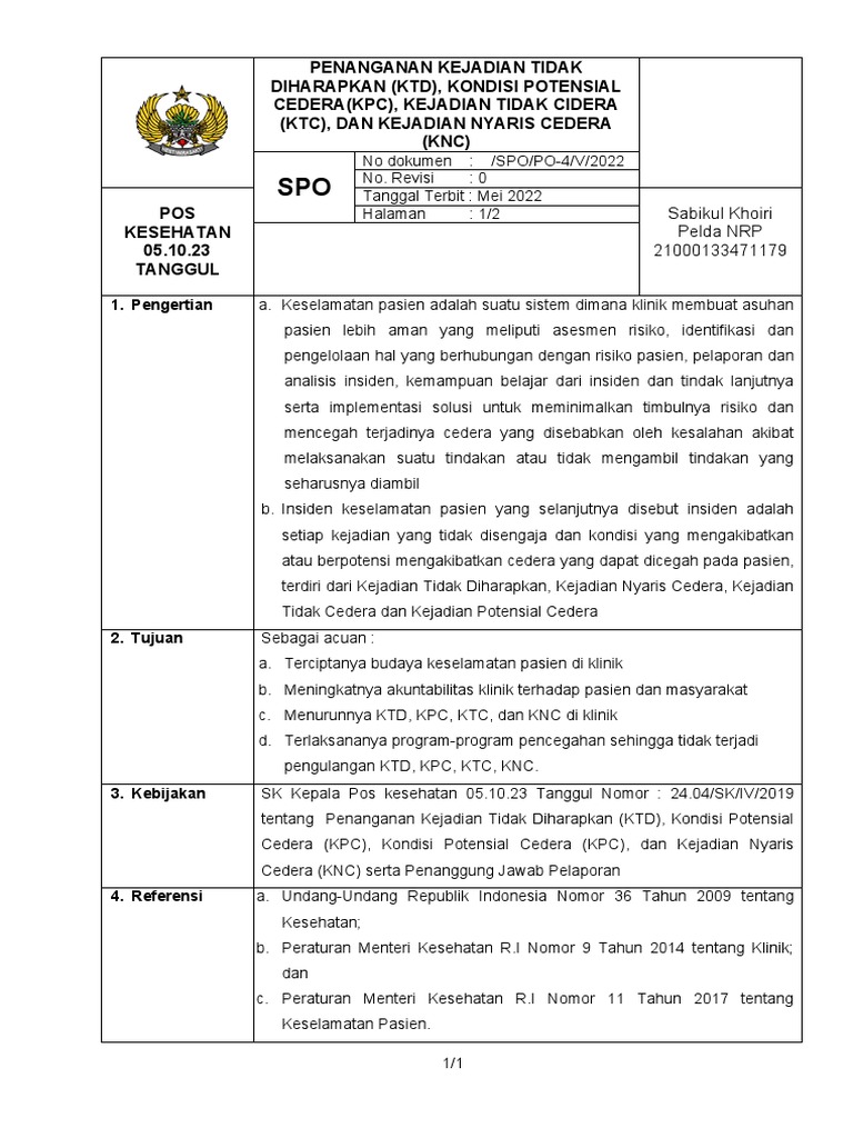 Sop Penanganan KTD, KPC, KNC | PDF