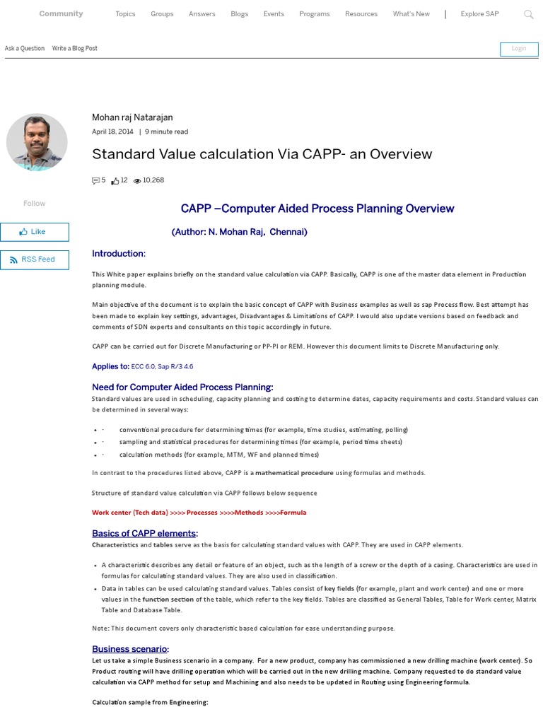 SAP PP Standard Value Calculation Via CAPP - An Overview - SAP Blogs ...