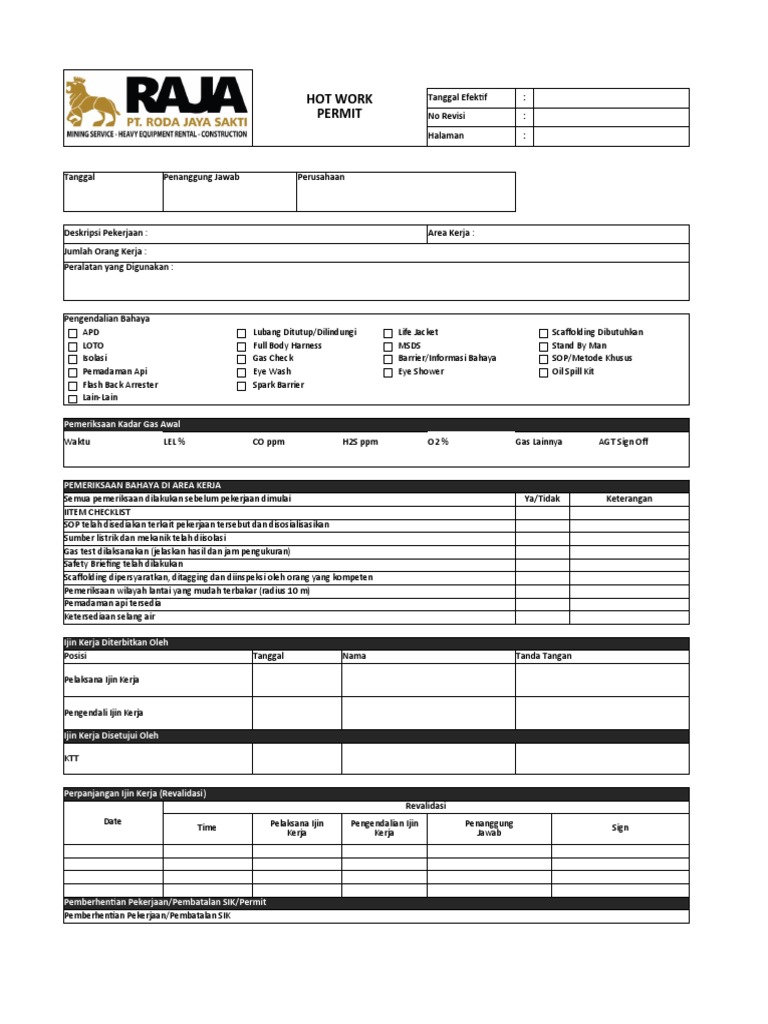 Form Hot Work Permit | PDF