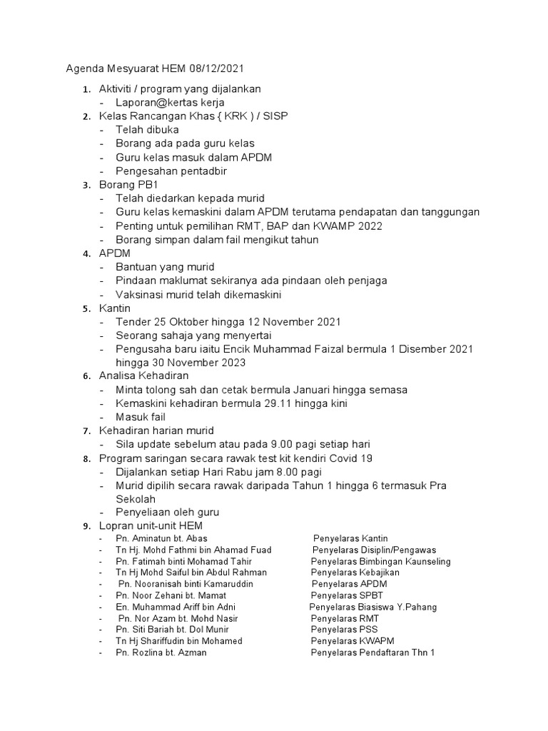 Agenda Mesyuarat HEM 18 | PDF