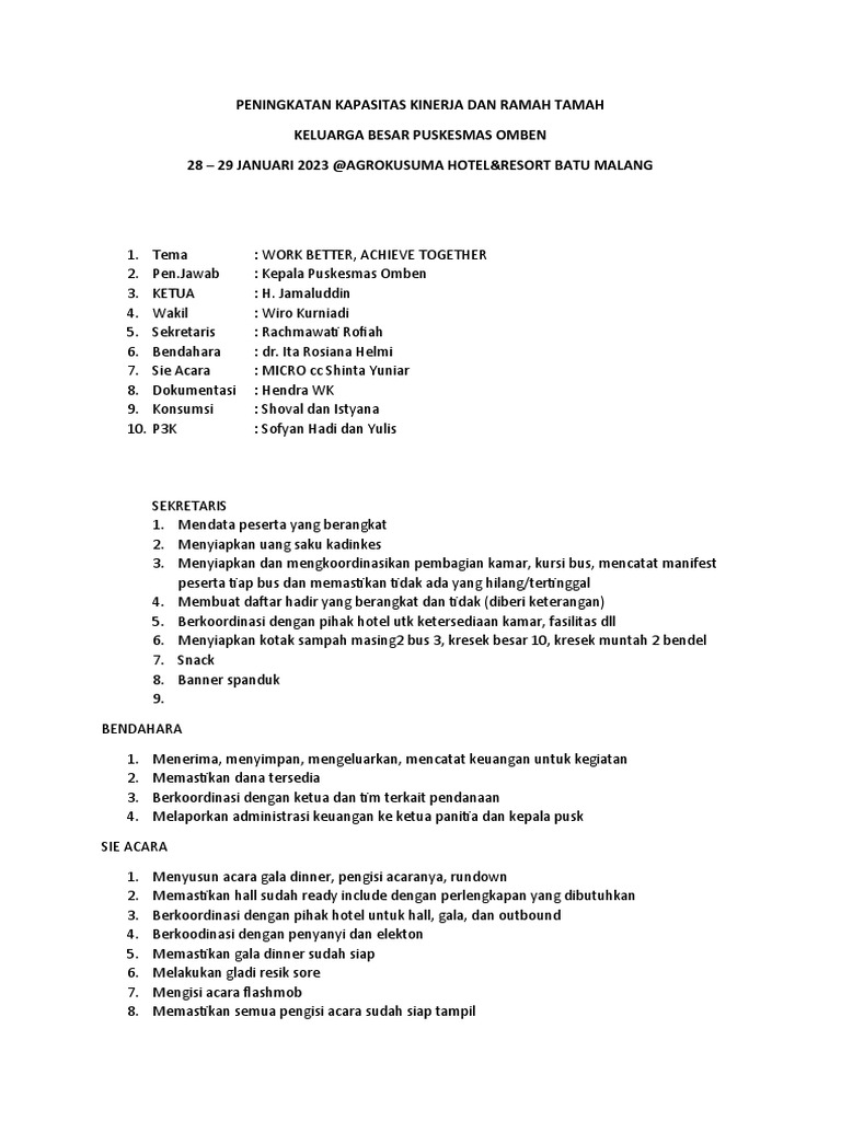 Susunan Panitia Gathering Pusk Omben 2023 | PDF