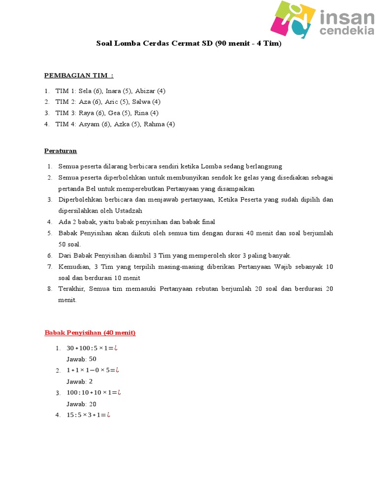 Soal Lomba Cerdas Cermat 17 Agustus Tingkat SD | PDF | Agama & Spiritualitas
