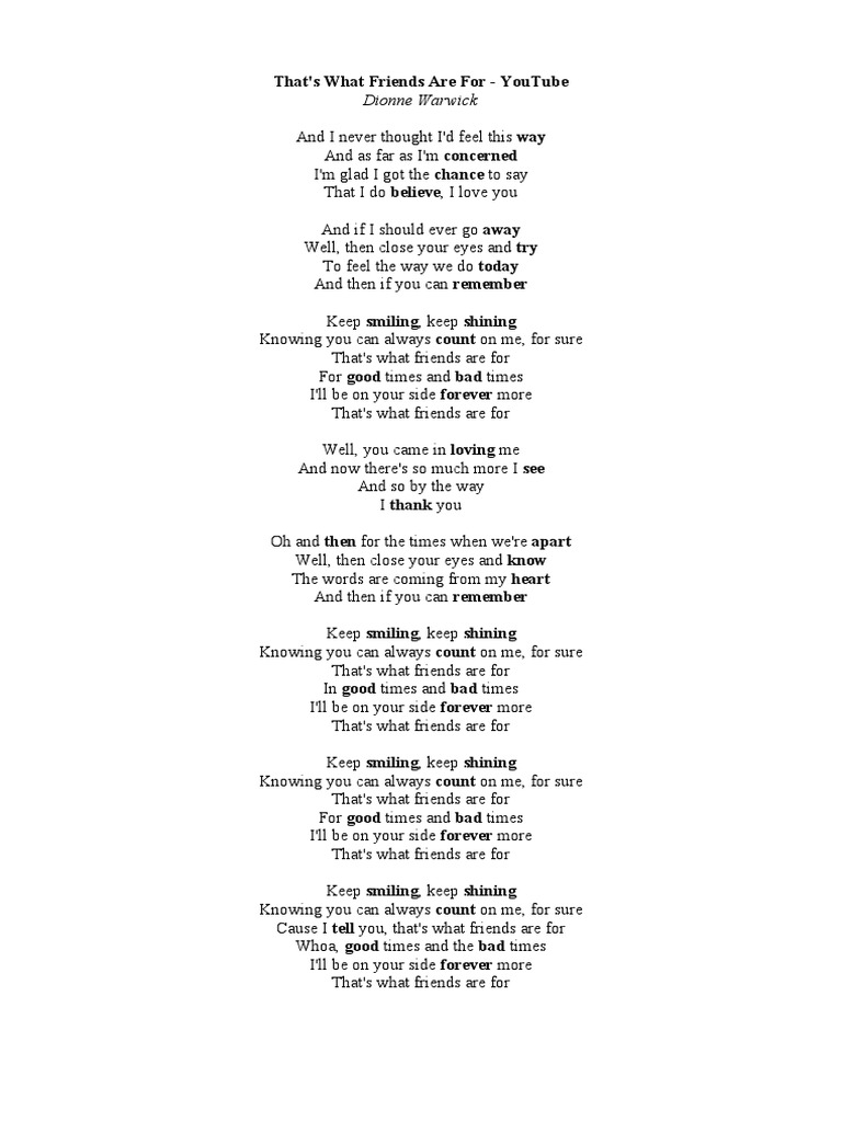 That's What Friends Are For Lyrics | PDF | Self-Improvement | Lifestyle