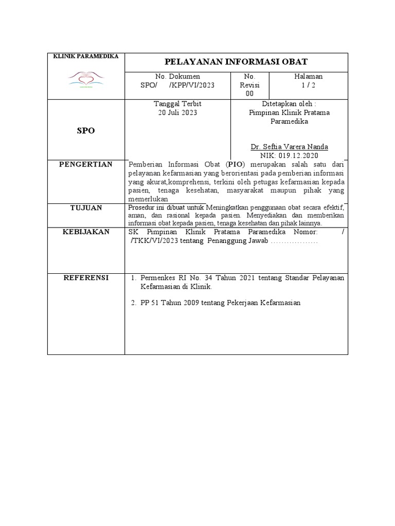 Sop Pelayanan Informasi Obat | PDF