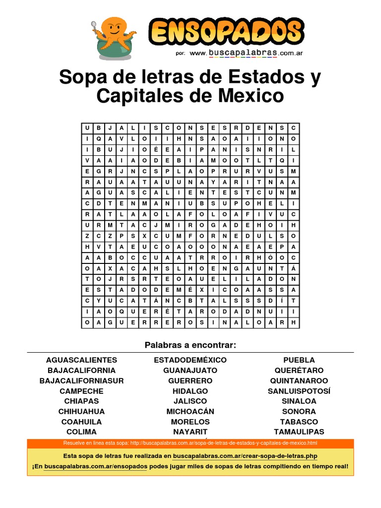 Sopa de Letras de Estados y Capitales de Mexico | PDF