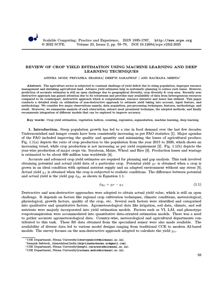 Review of Crop Yield Estimation Using Machine Learning | PDF | Machine Learning | Image Segmentation