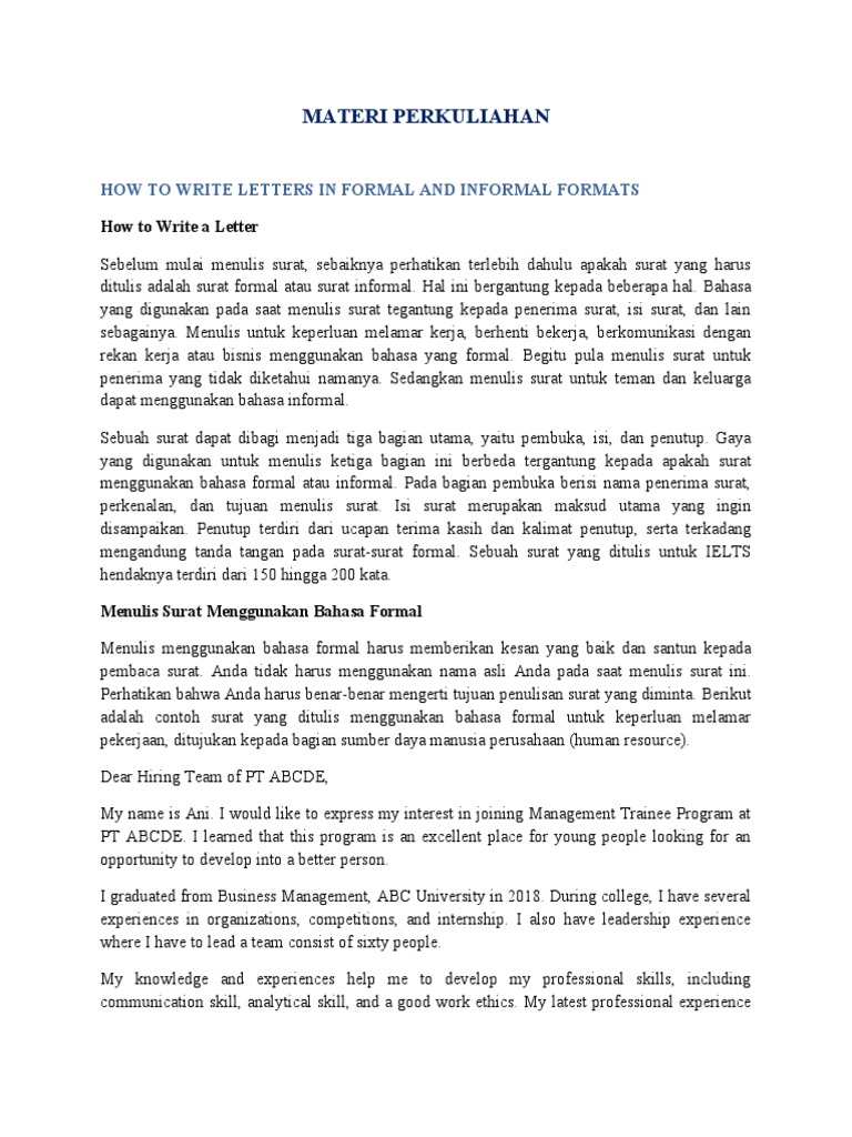 Kuliah 6 - HOW TO WRITE LETTERS IN FORMAL AND INFORMAL FORMATS | PDF
