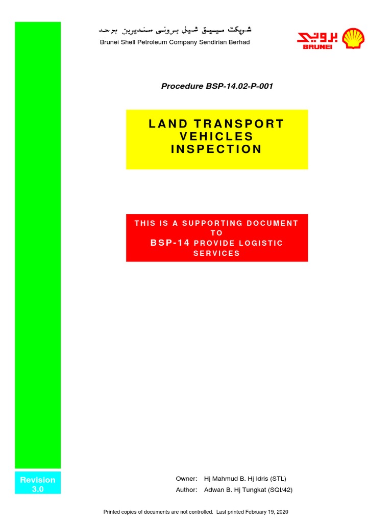 BSP 14 02 Procedure 001 Land Transport Vehicle Inspection | PDF | Truck ...
