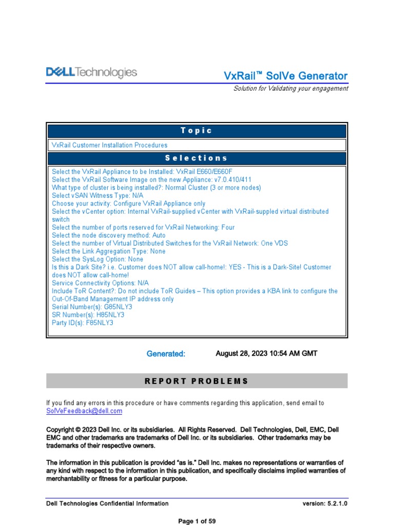 Vxrail Appliance Vxrail Customer Installation Procedures Vxrail E660