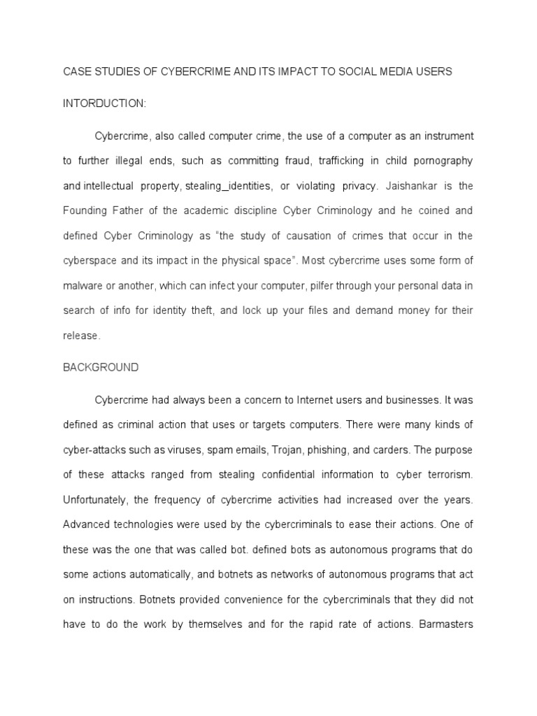 Case Studies of Cybercrime and Its Impact To Social Media Users | PDF ...