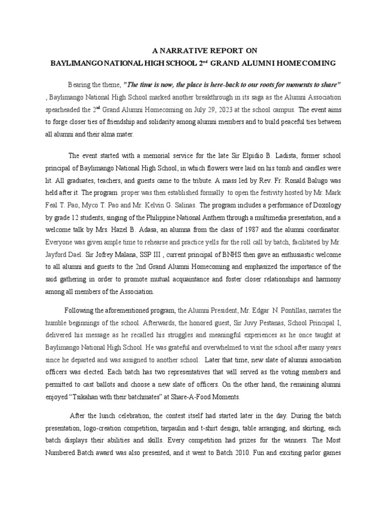 2nd Grand Alumni Homecoming Report | PDF