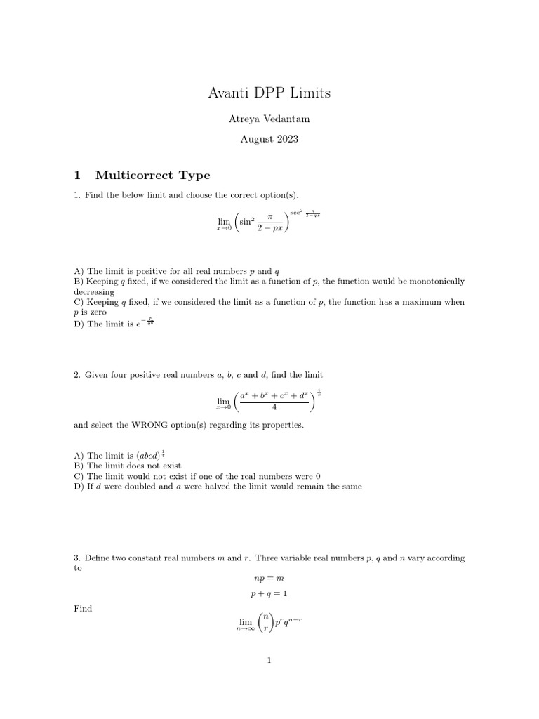 Avanti Math Paper | PDF | Mathematical Concepts | Applied Mathematics