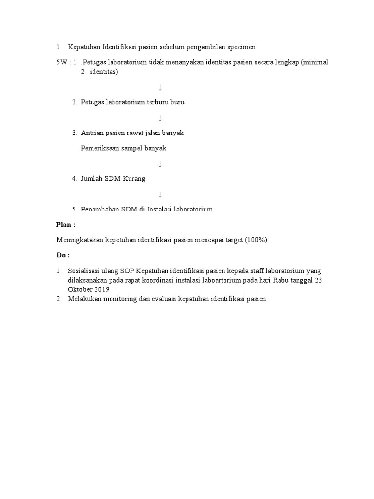 PDSA Kepatuhan Identifikasi Pasien Sebelum Pengambilan Specimen | PDF