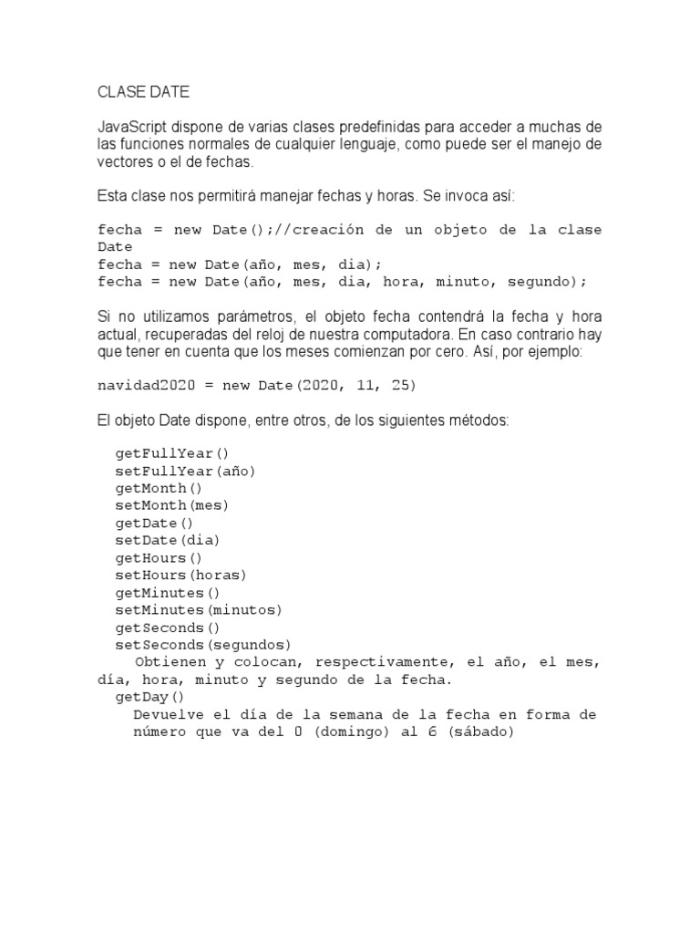 Uso de la Clase Date en JavaScript | PDF | Script Java | Lenguaje de programación